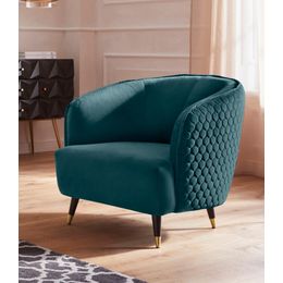 Sessel Home Affaire "Oradea Cocktailsessel", blau (petrol), B:85cm H:78cm T:87cm, Samtoptik (100% Polyester), Sessel, Lounge-Sessel Einzelsessel, mit eleganter Steppung auf Rückseite der Rückenlehne