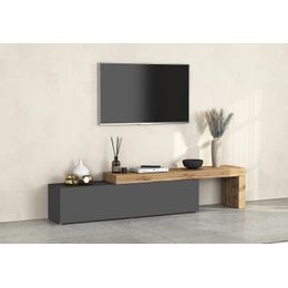 Lowboard Inosign "Chronos TV-Board, TV-Schrank", grau (anthrazit, eiche wotan), B:270cm H:51cm T:40cm, Sideboards, Breite 270 cm TV-Board,Lowboard,1 Klappe und ein L-Förmiger Aufsatz