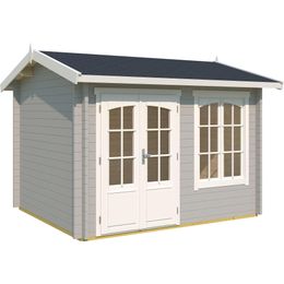 Gartenhaus Lasita Maja "Alex", grau (lichtgrau), Fußboden im Gartenhaus, Massivholzdach, Holzwerkstoff, Gartenhäuser