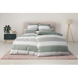 Bettwäsche Home Affaire "Yonne", grün, B/L: 200cm x 200cm, 1 Stk., 2 Stk., Renforcé, B/L: 80cm x 80cm, 3, Renforcé, Obermaterial: 100% Baumwolle, Bettwäsche, in frischen Farben, gestreifte Bettwäsche, ab Gr. 135x200 cm