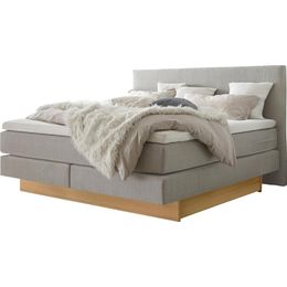 Boxspringbett Hasena "Denver", grau (grau, eiche bianco), B:148cm L:210cm, Komplettbetten, Boxspringbett, Boxspringbett, Sockel, zwei Bettkästen inkl. gedämpftem Selbsteinzug