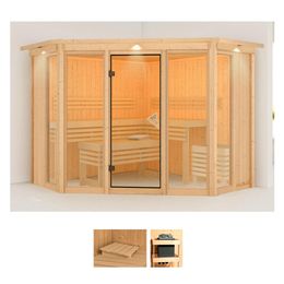 Sauna Karibu "Astrid 2", beige (naturbelassen), ohne Ofen, (ohne Ofen), Saunen, ohne Ofen