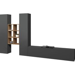 Wohnwand Inosign "Maruska", grau (anthrazit, anthrazit), B:350cm H:180cm T:30cm, Spanplatte, Kastenmöbel-Sets