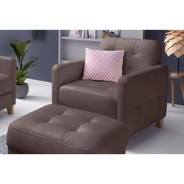 Sessel exxpo - SOFA FASHION "Elio, Loungesessel, aufwendige Detailverarbeitung, bequem und modern", braun, B:76cm H:84cm T:90cm, Luxus-Kunstleder;NaturLEDER (echtes Rindsleder) in Sitz und Rücken. Korpus in passendem Kunstleder SOFTLUX bezogen, Sessel, Einzelsessel, hoher Sitzkomfort für entspannende Momente