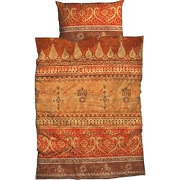Bettwäsche CASATEX "Indi", orange (terra), B/L: 200cm x 200cm, 1 Stk., 2 Stk., Biber, B/L: 80cm x 80cm & 80cm x 80cm, 3 Stk., Biber, Obermaterial: 100% Baumwolle, Bettwäsche, romantisch, orientalisch, weich und gemütlich