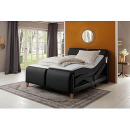 Boxspringbett Home Affaire "Messina2", schwarz, B:186cm L:240cm, Holzwerkstoff, Kunstleder, Massivholz, Komplettbetten, Boxspringbett, Liegekomfort elektrisch Verstellbar