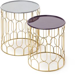 Beistelltisch Kayoom "Beistelltisch-Set Timba, stylische Optik, verschieden große Tische", bunt (grau, pflaume, gold, bunt), B:43cm H:49cm T:43cm, Eisen, Tische, 2er-Set, vielfältig einsetzbar, aktuelle Farben, aus stabilem Metall