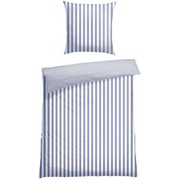 Wendebettwäsche Schiesser "Marie aus weicher Baumwolle und Streifen Allover", blau (hellblau), B/L: 155cm x 220cm, 1 Stk., 1 Stk., Renforcé, B/L:, 2 Stk., Renforcé, Obermaterial: 100% Baumwolle, Bettwäsche, MADE IN GREEN by OEKO-TEX
