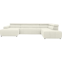 Wohnlandschaft DOMO collection "Brandon, whlw. mit Sitztiefenverstellung, inkl. Nierenkissen", weiß, B:359cm H:80cm T:228cm, Kunstleder SOFTLUX;Luxus-Microfaser in Antikleder-Optik (100% Polyester);Luxus-Microfaser (100% Polyester), Sofas, mit Kopfteilverstellung, wahlweise Sitztiefenverstellung, U-Form