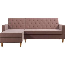 Ecksofa "Liberty, L-Form", rosa (altrosa), B:213cm H:82cm T:154cm, Veloursstoff 100% Polyester, COSMOLIVING BY COSMOPOLITAN, Sofas, Ecksofa, mit Schlafffunktion, Recamiere beidseitig montierbar, Sitzh&ouml;he 43 cm