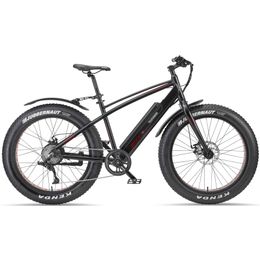 E-Bike Telefunken "Aufsteiger FM350" Gr. 50, schwarz (schwarz, schwarz), Elektrofahrräder, 50cm, 26 Zoll (66,04cm), Pedelec, Elektrofahrrad für Damen u. Herren, MTB