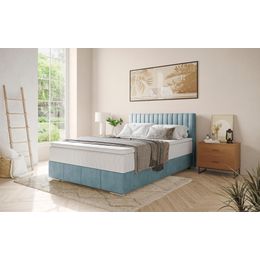 Boxbett Inosign "Thor mit Bettkasten, inkl. Matratze, Topseller", blau (savona 25 blau), B:146cm L:208cm, Komplettbetten, Boxspringbett, Topper und Zierkissen, in verschiedenen Härtegraden verfügbar