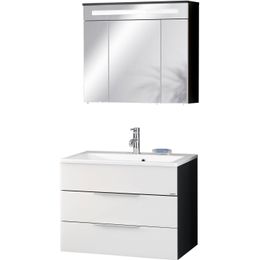 Waschtisch Fackelmann "Waschplatz-Set KARA", weiß (korpus anthrazit, fronten mit lackiertem glas weiß, anthrazit), B:80cm T:50cm, Waschtische, 3-teilig