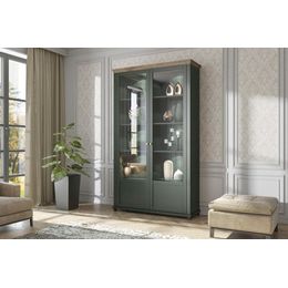 Vitrine Home Affaire "Evora", grün (grün, grün, eichefarben lefkas), B:126cm H:200cm T:42cm, ABS-Kunststoff, Dekorfolie, FSC-zertifizierter Holzwerkstoff, Glas, Kunststoff, MDF, Melamin, Metall, Schränke, Standvitrine, 200 x 126cm