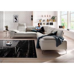 Ecksofa W.Schillig "valentinoo, Designsofa, elegant und bequem, L-Form", wei&szlig; (cream wei&szlig; z73), B:318cm H:83cm T:298cm, Longlife Xtra-Leder Z73: Naturwalkleder der Luxusklasse aus den erlesensten Rohh&auml;uten. Hautst&auml;rke 1, 1 &ndash; 1, 3 mm, Sofas, Ecksofa, mit Sitztiefenverstellung, Breite 318 cm