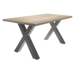 Mäusbacher Esstisch MÄUSBACHER "Mister, TOPSELLER", braun (tischplatte: eichefarben sägerau), B:160cm H:75cm T:90cm, Tische, Rechteckiger Esstisch Holz-Esstische, Gestell in X-Form