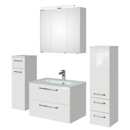Badmöbel-Set SAPHIR "Badmöbel-Set Trentino 4-teilig Glas-Waschtisch mit LED-Spiegelschrank", weiß (weiß hochglanz), Kastenmöbel-Sets, Badezimmer-Set mit Midischrank und Unterschrank inkl. Türdämpfer