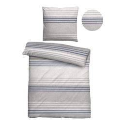 Bettwäsche Biberna "0840516", blau, B/L: 135cm x 200cm, 1 Stk., 1 Stk., Flanell, B/L: 80cm x 80cm, 2 Stk., Flanell, Obermaterial: 100% Baumwolle, Bettwäsche, kuschelig warm, samtweich, Melange, 100% Baumwolle, made in Germany