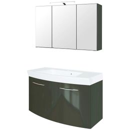 Badmöbel-Set Welltime "Florida", grau, Kastenmöbel-Sets, Waschplatz Breite 100 cm und Spiegelschrank