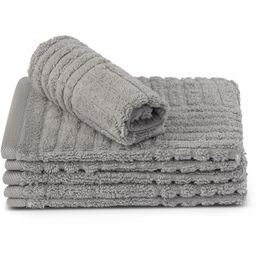 Waschhandschuh Ross "CARRE", grau (kiesel), B:16cm H:1cm L:22cm, Frottier, Waschlappen, 100% Baumwolle, Rippenstruktur, große Farbauswahl