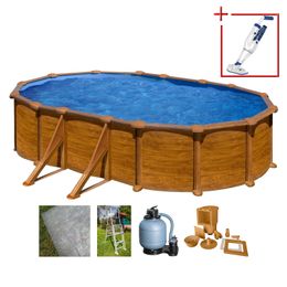 Ovalpool GRE "MAURITIUS", braun, B:300cm H:132cm L:500cm, Schwimmbecken, Maße inkl. Stützen 500 x 500 x 132 cm
