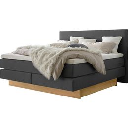 Boxspringbett Hasena "Denver", braun (anthrazit, eiche bianco), B:168cm L:210cm, Komplettbetten, Boxspringbett, Boxspringbett, Sockel, zwei Bettkästen inkl. gedämpftem Selbsteinzug