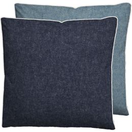Kissenbezug Biberna "Hermal Flanell mit Reißverschluss, Melange-Optik, Wendekissenbezug", blau, B:40cm L:40cm, Flanell, Obermaterial: 100% Baumwolle, Kissenbezüge, Feinflanell, Made in Germany zertifiziert, kuschelig weich, mit Paspel