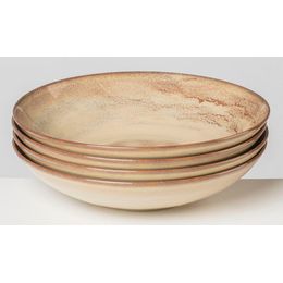 Suppenteller GIPFELSTÜCK "Nebelwald", beige, B:22cm Ø:22cm, Steinzeug, Speiseteller, Scandi-Style, glänzende Reaktivglasur, jedes Stück ein Unikat