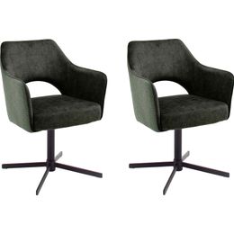 Esszimmerstuhl MCA furniture "Valetta", grün (olive, metall schwarz matt lackiert), B:64cm H:85cm T:61cm, 100% Polyester, Stühle, 2 er Set, 360 drehbar, Taschenfederkern, belastbar 120 kg