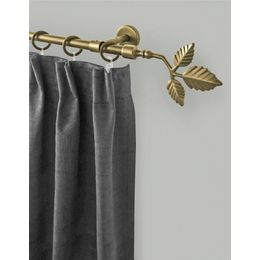 Gardinenstange Garesa "RUSTIKA", gold (mattgoldfarben), L:130cm Ø:16mm, Metall, Gardinenstangen, rustikale Vorhanggarnitur, verlängerbar, m. Ringe, Endk. Blatt