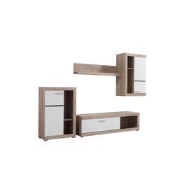Wohnzimmer-Set Inosign "Rosso Wohnwand, Mediawand, Anbauwand, für TV bis 60', Breite 267 cm", grau (grau eiche), B:266,5cm H:186cm T:41,5cm, Glas, Kunststoff, MDF, Metall, Spanplatte, Kastenmöbel-Sets, Set besteht aus Highboard, TV-board, Wandregal und Hängeschrank