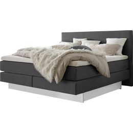 Boxspringbett Hasena "Denver", schwarz-weiß (anthrazit, weiß), B:148cm L:210cm, Komplettbetten, Boxspringbett, Boxspringbett, Sockel, zwei Bettkästen inkl. gedämpftem Selbsteinzug