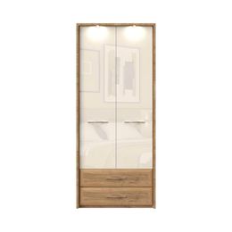 Kleiderschrank Home Affaire "Gala, beige hochglänzend UV lackiert, kratzfest, FSC-zertifiziert", beige (beige, pacific walnut), B:92cm H:224cm T:56cm, MDF, Spanplatte, Schränke, mit Beleuchtung und Passpartourahmen, hoher Schrank (224cm), 2 Breiten