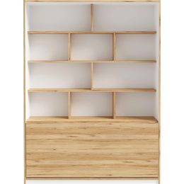 Mehrzweckregal FORTE, weiß (weiß, catania eiche), B:159,4 T:42, Spanplatte, Regale, Raumteiler-Regal Bücherregal, mit integriertem Schreibtisch