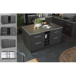 Kücheninsel KOCHSTATION "KS-Luhe, Breite 153 cm, mit Flaschenregal", grau (küche: grau, front: matt grau, korpus: grafit, arbeitsplatte: betongrau), B:153cm H:86cm T:100cm, Komplettküchen-Sets, Küchenzeile, MDF-Fronten, Arbeitsplatte 38mm stark