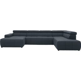 Wohnlandschaft DOMO collection "Brandon, whlw. mit Sitztiefenverstellung, inkl. Nierenkissen", grau (anthrazit), B:359cm H:80cm T:228cm, Kunstleder SOFTLUX;Luxus-Microfaser in Antikleder-Optik (100% Polyester);Luxus-Microfaser (100% Polyester), Sofas, mit Kopfteilverstellung, wahlweise Sitztiefenverstellung, U-Form