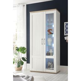 HBZ-MEBLE Vitrine HBZ "Romance", weiß (sibiu lärche, ober, und unterboden san remo hell), B:93cm H:202cm T:46cm, Schränke, mit LED-Beleuchtung, Vitrinenschrank im Landhausstil