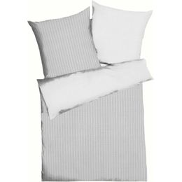 Wendebettwäsche Kaeppel "Eternity Combo Bettwäsche, Satin mit seidigem Glanz, Streifen-Design", silber, B/L: 200cm x 200cm, 1 Stk., 2 Stk., Feinbiber, B/L: 80cm x 80cm & 80cm x 80cm, 3 Stk., Feinbiber, Obermaterial: 100% Baumwolle, Bettwäsche