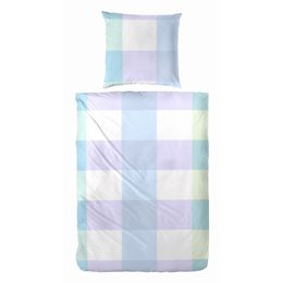 Bettwäsche Primera "Primera Renforce-Bettwäsche Candy Blocks", lila (lila blau), B/L: 155cm x 220cm, 1 Stk., 1 Stk., Renforcé, B/L: 80cm x 80cm, 1 Stk., Renforcé, Obermaterial: 100% Baumwolle, Bettwäsche, mit einem bunten Karo-Muster