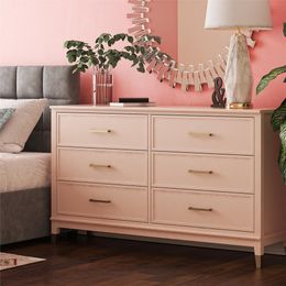 Kommode "Westerleigh", rosa, B:145cm H:85cm T:41cm, MDF, Massivholz, COSMOLIVING BY COSMOPOLITAN, Sideboards, mit 6 Schubladen, MDF, Beine aus Massivholz, Höhe 85 cm, Breite 145 cm