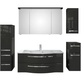 Badmöbel-Set SAPHIR "Serie 4005, vormontiert, Glaswaschbecken, Spiegelschrank", grau (lack steingrau hgl, quarzgrau hgl), Holzwerkstoff, Kastenmöbel-Sets, Badezimmer-Set mit Unterschrank, Hängeschrank, Midischrank, Türdämpfer