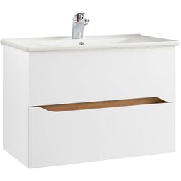 Badmöbel-Set SAPHIR "Quickset Keramikwaschtisch mit Unterschrank, 75 cm breit", weiß (weiß glanz), Holzwerkstoff, Kastenmöbel-Sets, Waschplatz, Unterschrank mit Waschbecken, 2 Schubladen, grifflos