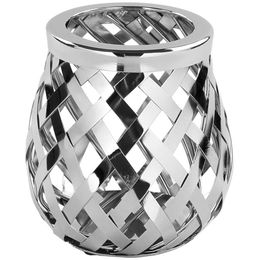 Windlicht Fink "OTIS, mit handgearbeiteter Flechtstruktur", silber (silberfarben), H:15cm Ø:14cm, Edelstahl, Glas, Kerzenhalter, Kerzenhalter aus Edelstahl und Glas, Höhe ca. 15 cm, outdoorgeeignet