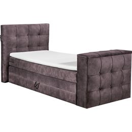 Boxspringbett "Richmond", lila (aubergine), B:134cm L:243cm, SET ONE BY Musterring, Komplettbetten, Boxspringbett, versenkbarer TV- Halterung mit Fernbedienung