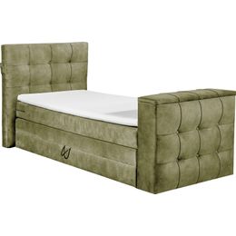 Boxspringbett "Richmond", grün (olive), B:134cm L:243cm, SET ONE BY Musterring, Komplettbetten, Boxspringbett, versenkbarer TV- Halterung mit Fernbedienung