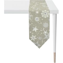 Tischband Apelt "9602 CHRISTMAS ELEGANCE, Weihnachtsdeko, Weihnachten", grau (taupe, silberfarben), B:21cm L:175cm, Polyester, Viskose, Tischdecken, Lurex-Jacquardgewebe