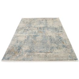 Läufer OCI DIE TEPPICHMARKE "BESTSELLER CAVA", blau, B:80cm H:8mm L:250cm, Viskose, Teppiche, Fransenteppich, Glanz Viskose, mit Fransen, Wohnzimmer