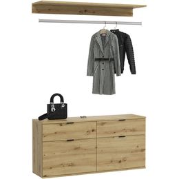 Garderoben-Set Inosign "Trondheim, Breite 121 cm, best. aus Kommode, Garderobenstange & Ablage", braun (artisan eiche nb, artisan eiche nb), B/H/T: 121cmcm x 61cmcm x 34cmcm, Kastenmöbel-Sets, Zwischenbauelement für Hochschränke der Serie Trondheim