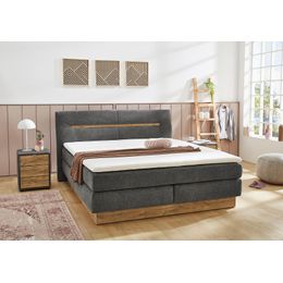 Jockenhöfer Boxspringbett JOCKENHÖFER GRUPPE "Nika erhältlich in der Größe 180x200cm", grau (dunkelgrau 444, 09), B:197cm L:219cm, Bezug Bett: Microfaser (100% Polyester);Topper und Matratzenspiegel: 100% Polyester, Komplettbetten, Boxspringbett, mit Bettkasten, 7-Zonen-Matratze, Topper, mehrere Härtegrade wählbar, Topseller