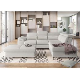 Sit & More Ecksofa SIT & MORE "Cabrio L-Form, B: 274 cm, mit Sitztiefen-, Arm- & Kopfteilverstellung", grau (hellgrau), B:274cm H:87cm T:230cm, 100% Polyester, Sofas, Ecksofa, 3 Nierenkissen, Federkern, optional Bettfunktion und Stauraum